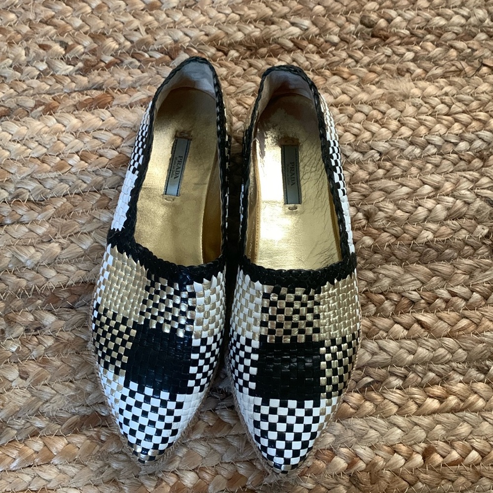 Prada Metallic Woven Espadrille - Gem